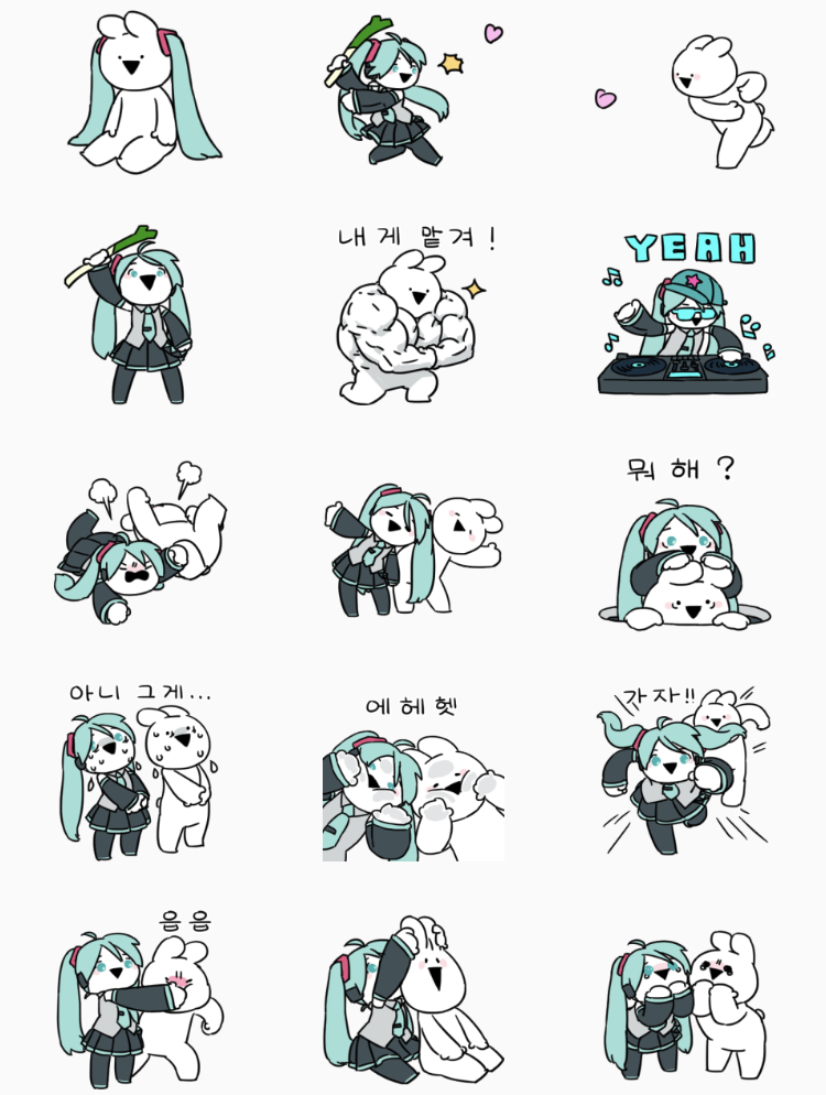 오버액션 토끼 & 하츠네 미쿠 카카오톡 이모티콘 출시. | 애니메이션 정보