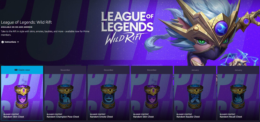 [LOL:WR] [Prime구독한정] 무작위 스킨 상자 | 모바일 게임 정보