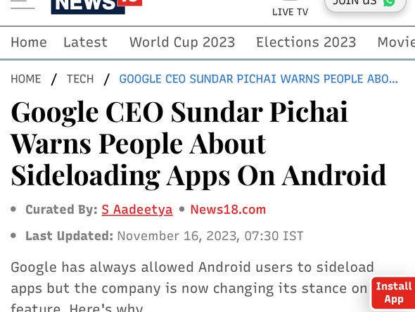 Google CEO, 안드로이드 사용자에게 앱을 사이드로드하지 말라고 조언 | 안드로이드 정보