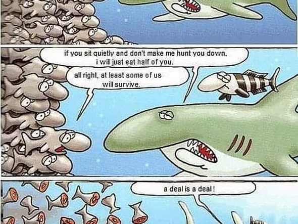 절반만 잡아먹기로 거래한 상어와 물고기들.comic | 유머 게시판 | RULIWEB