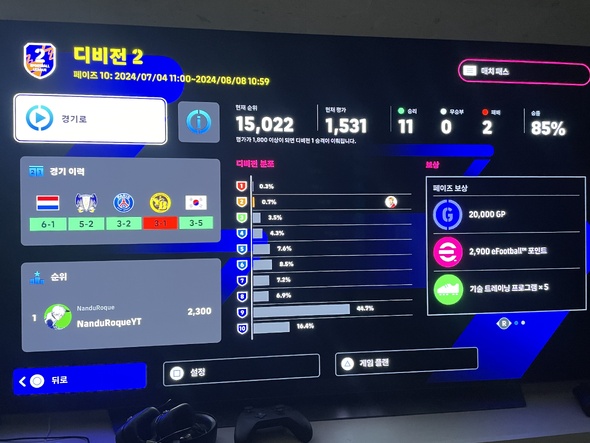 저도 이번 페이즈 이상하게 승률이 잘 나오네요 | e풋볼 2024 | RULIWEB