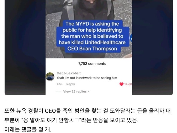 미 보험사 CEO 피살 사망 레딧 반응 | 유머 게시판 | RULIWEB
